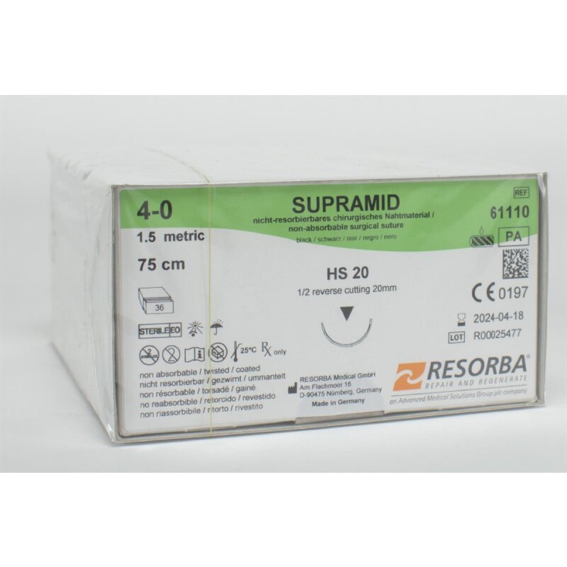 Supramid schwarz 4/0 HS20 75cm 3Dtz, 105,85